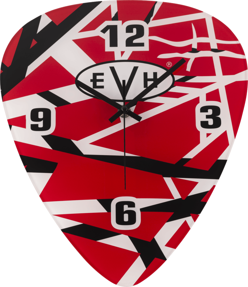 EVH Eddie Van Halen Guitar Pick Shape Wall Clock, Red/White/Black Stri