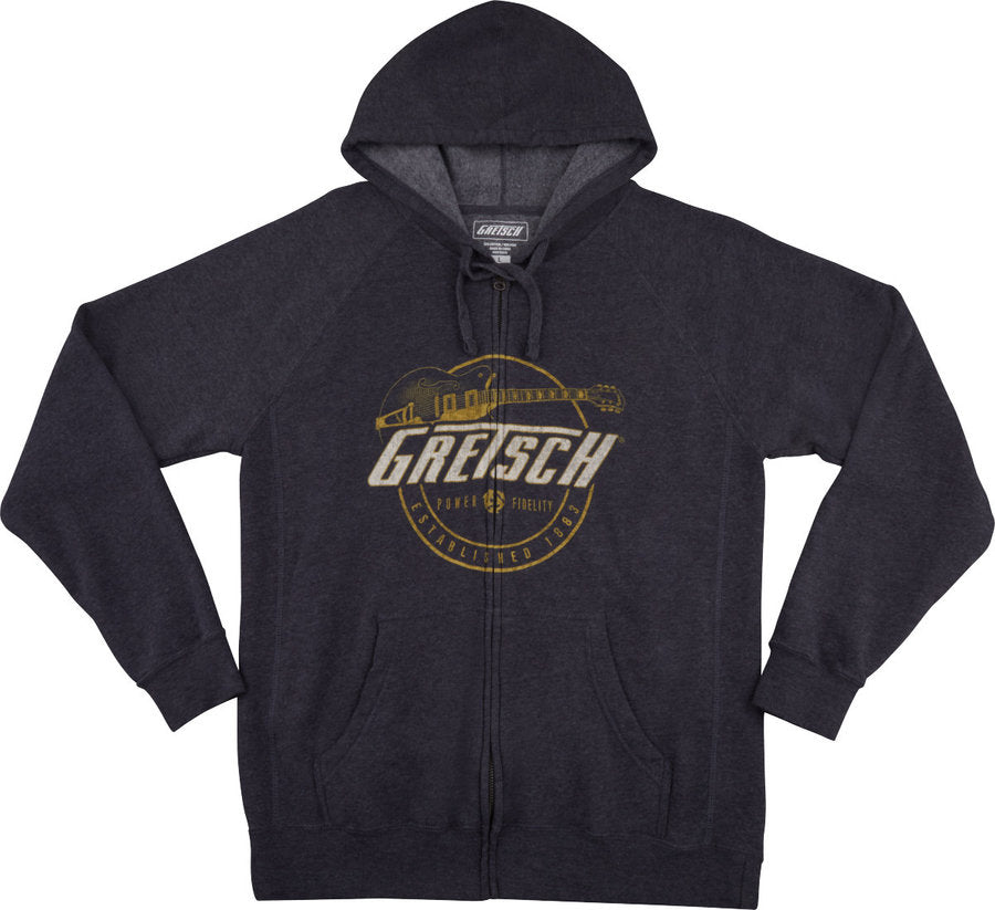 Gretsch Guitars Power & Fidelity Zip-Up Hoodie Sweatshirt, Grey, XXL,