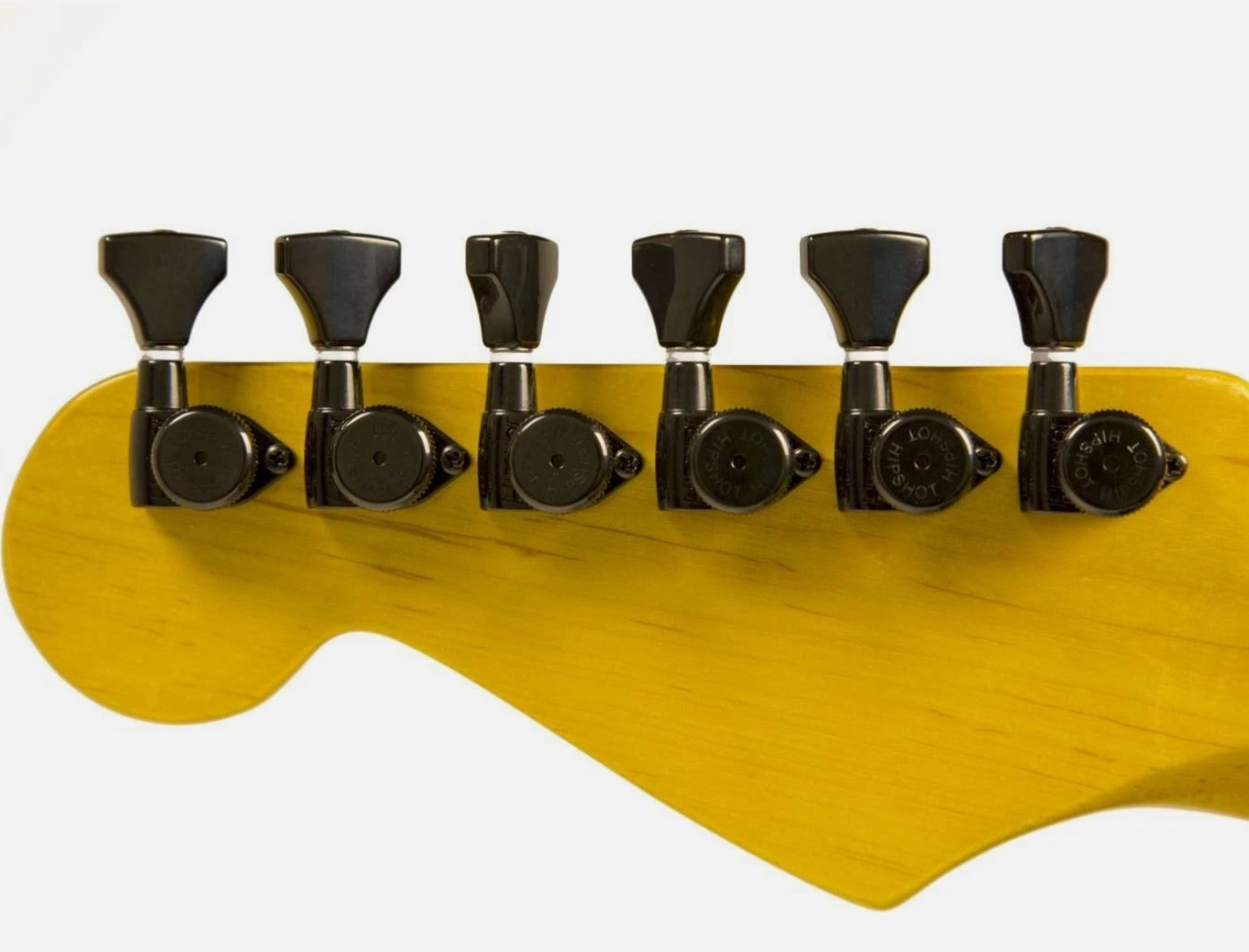 Hipshot BLACK 6-InLine Grip-Lock Open STAGGERED Locking Guitar Tuners