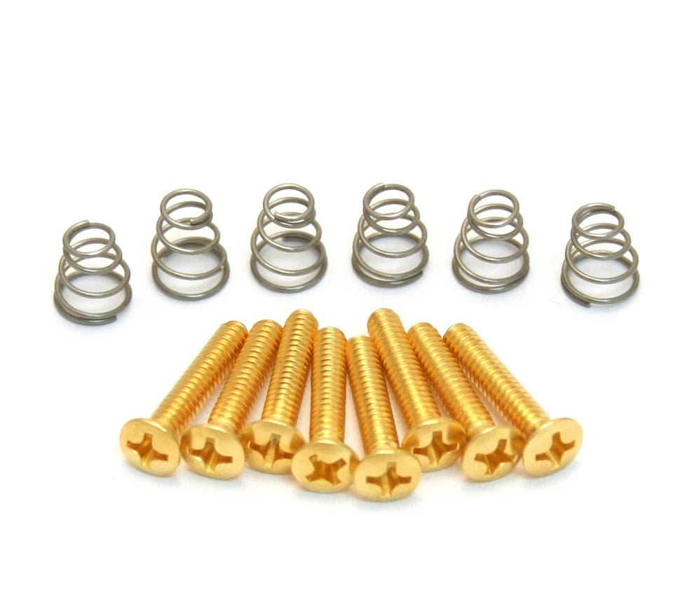 Allparts Countersunk Pickup Mounting Screws with Springs, GOLD, Set of
