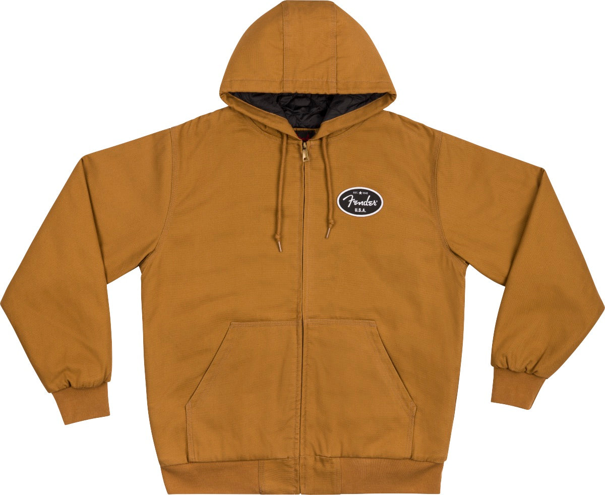 Fender Guitars Utility Canvas Hooded Coat Jacket, Saddle, S, Small
