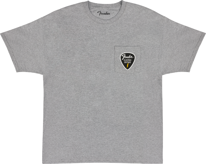 Genuine Fender Guitar Pick Patch Pocket Tee Shirt, Athletic Gray, Smal