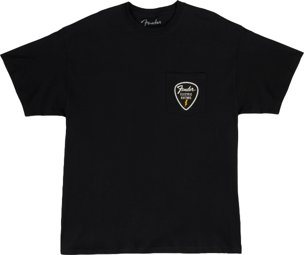 Genuine Fender Guitar Pick Patch Pocket Tee Shirt, Black, Large (L)